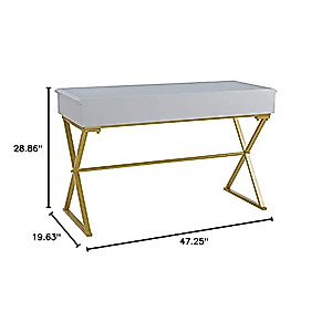 Linon Two-Drawer Grey and Gold Campaign Harli Desk