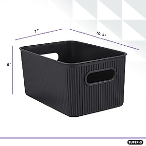 Superio Ribbed Collection - Decorative Plastic Open Home Storage Bins Organizer Baskets, Medium Brown (2 Pack) Container Boxes for Organizing Closet Shelves Drawer Shelf 5 Liter