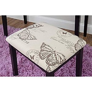 Linon Home Dcor Linon Black Butterfly Stool Vanity Set with Bench, 36"w x 18"d x 30"h,