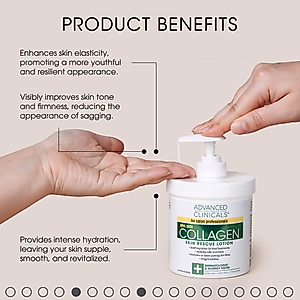 Advanced Clinicals Collagen Cream Moisturizer Body Lotion & Face Cream | Dry Skin Rescue Collagen Lotion | Skin Tightening Cream | Skin Firming + Tightening Lotion | Body Skin Care Products, 2-Pack