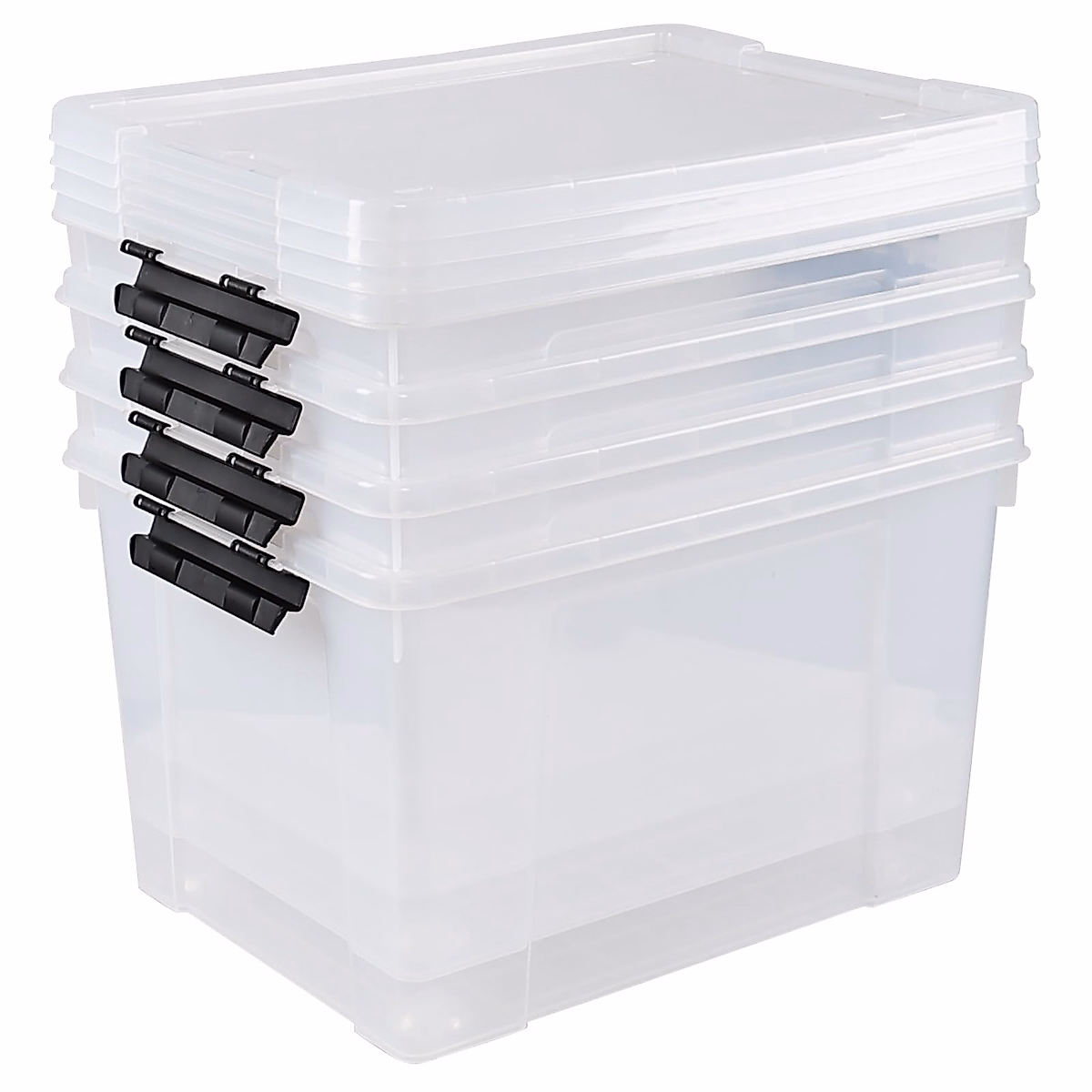 Aninhao 50 Quart Clear Latching Storage Box Bins, 4 Packs, Large Plastic Storage Boxes with Wheels