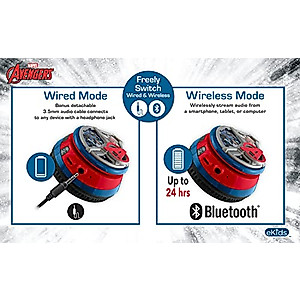 eKids Marvel Avengers Kids Bluetooth Headphones, Wireless Headphones with Microphone Includes Aux Cord, Volume Reduced Kids Foldable Headphones for School, Home, or Travel