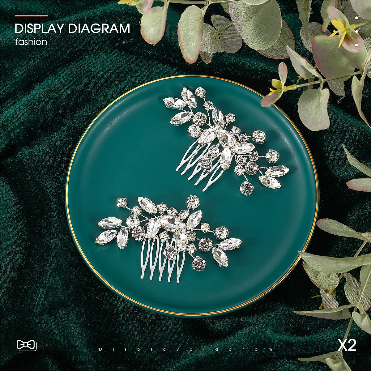 2 Pcs Bridal Wedding Hair Comb Rhinestone Silver Bridal Side Comb Opal Crystal Hair Piece Hair Accessories for Women and Girls