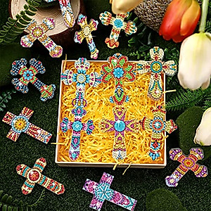 Inbagi 15 Pcs Easter Diamond Keychains Easter 5D Diamond Painting Key Chains Cross Diamond Art Keychains Pendant Diamond Painting Key Rings DIY Diamond Ornament Decoration