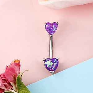 Melighting 14G Belly Button Rings 316L Surgical Steel Double Heart Belly Bars Opal Clear CZ Belly Rings Belly Piercing Jewelry Navel Ring Navel Piercing Jewelry for Women