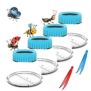 RORANIC 3X Magnifier Bug Viewer,Built-in 8 Air Holes 7cm Ruler with Blue & Red Slant Tweezers, Bug Catcher Kit for Kids Science Education Nature Exploration
