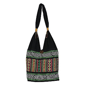 NOVICA Handmade Thai Hillside - Embroidered Multicolored Cotton Shoulder Bag, Tote Bag Large Shoulder Bag Top Handle Handbag with Yoga Mat Buckle for Gym, Work, School.