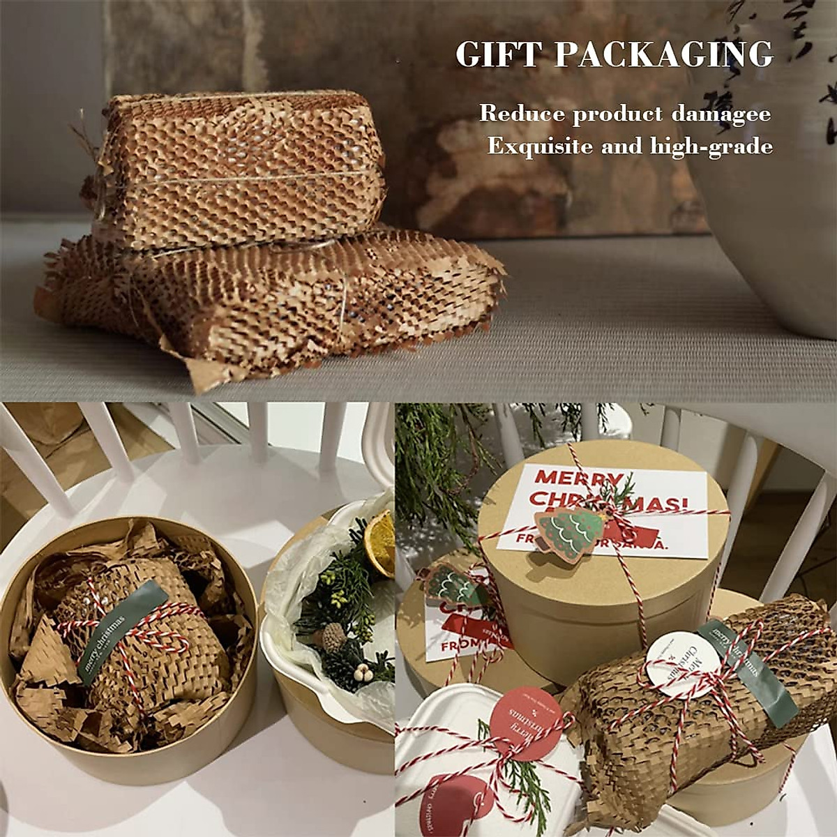 Honeycomb Kraft Packing Paper 11.8" W x 32.8' L,Eco Friendly Recycled Cushioning Wrapping Roll Alternative to Bubble Cushioning Wrap or Packing Peanuts (12 Inch x 32.8 Feet)