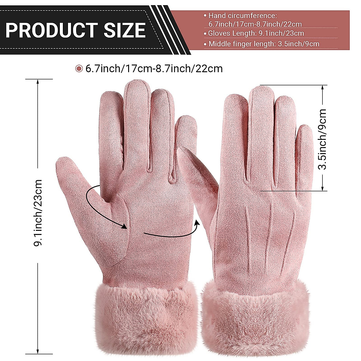 SATINIOR 3 Pairs Winter Warm Touchscreen Gloves Women's Fleece Lining Texting Gloves Fuzzy Soft Winter Gloves for Skiing(Black, Khaki, Pink)