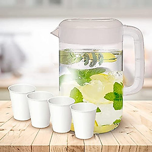 Smarthome Homesmart Plastic Water Pitcher, Juice 1 Gallon Pitchers With 4 Cups 12.5 oz, Tea Jug, Container, White Beverage For Ice & Lemonade, 4L Mixing BPA-free