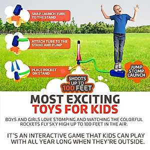 Light Up Toy Rocket Launcher for Kids | Shoots Up to 100 Feet in The Air | 6 Colorful Flashing Foam Rockets and Sturdy Launcher Stand, | Fun Outdoor Toy | Gift for Boys and Girls Age 3+