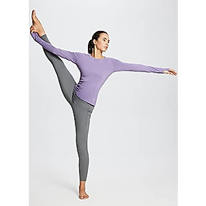 BALEAF Women's Long Sleeve Workout Athletic Seamless Shirts Tight Yoga Running Gym Fitted Tops with Thumb Holes Purple S