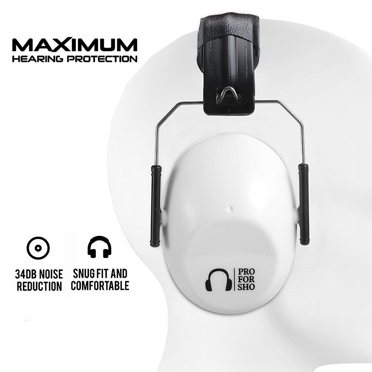 Pro For Sho 34dB NRR Hearing Protection Ear Muffs - Highest NRR in Compact Design, Noise Cancelling Headphones for Adults and Kids, Sensory Autism Ear Protection for Shooting, Gun Range, Mowing, Work