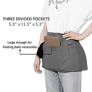 GNEGNI 3 Pockets Waist Apron-Waitress Waiter Server Apron Short Half Uniform Apron Dark Gray