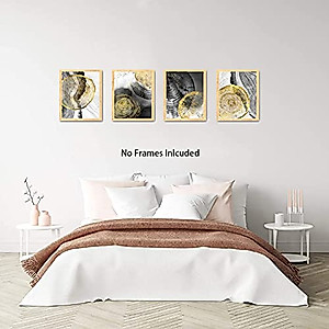 Black and Gold Annual Rings Wall Art, Tree Ring Art Prints, Retro Abstract Minimalist Annual Ring Art Canvas Painting for Living Room Bedroom Kitchen Office Wall Decor, Set of 4 (8"X10" Unframed)