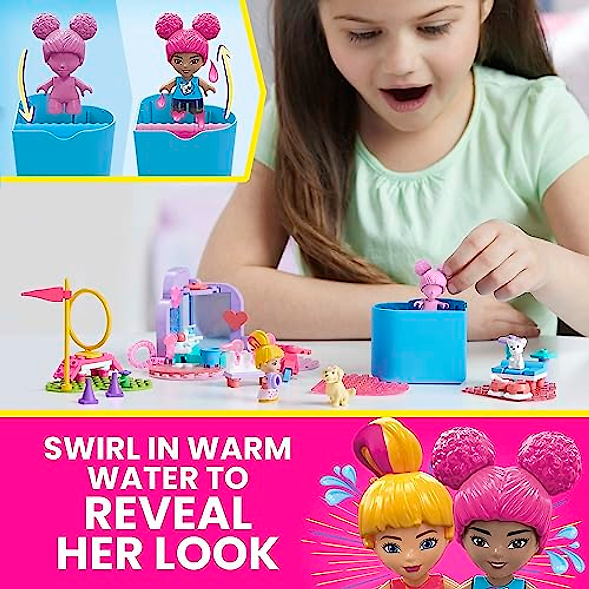 MEGA Barbie Color Reveal Building Toy Playset For Kids, Train N Wash Pets With 152 Pieces, 15 Surprises, Accessories and 6 Pets