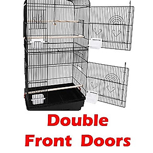 38-Inch Double Roof Top Large Flight Bird Cage with Toys for Cockatiels Sun Parakeets Green Cheek Conures Aviary Budgie Finch Lovebird Canary Pet Bird Travel Cage (18 x 14 x 38H inches, Black)