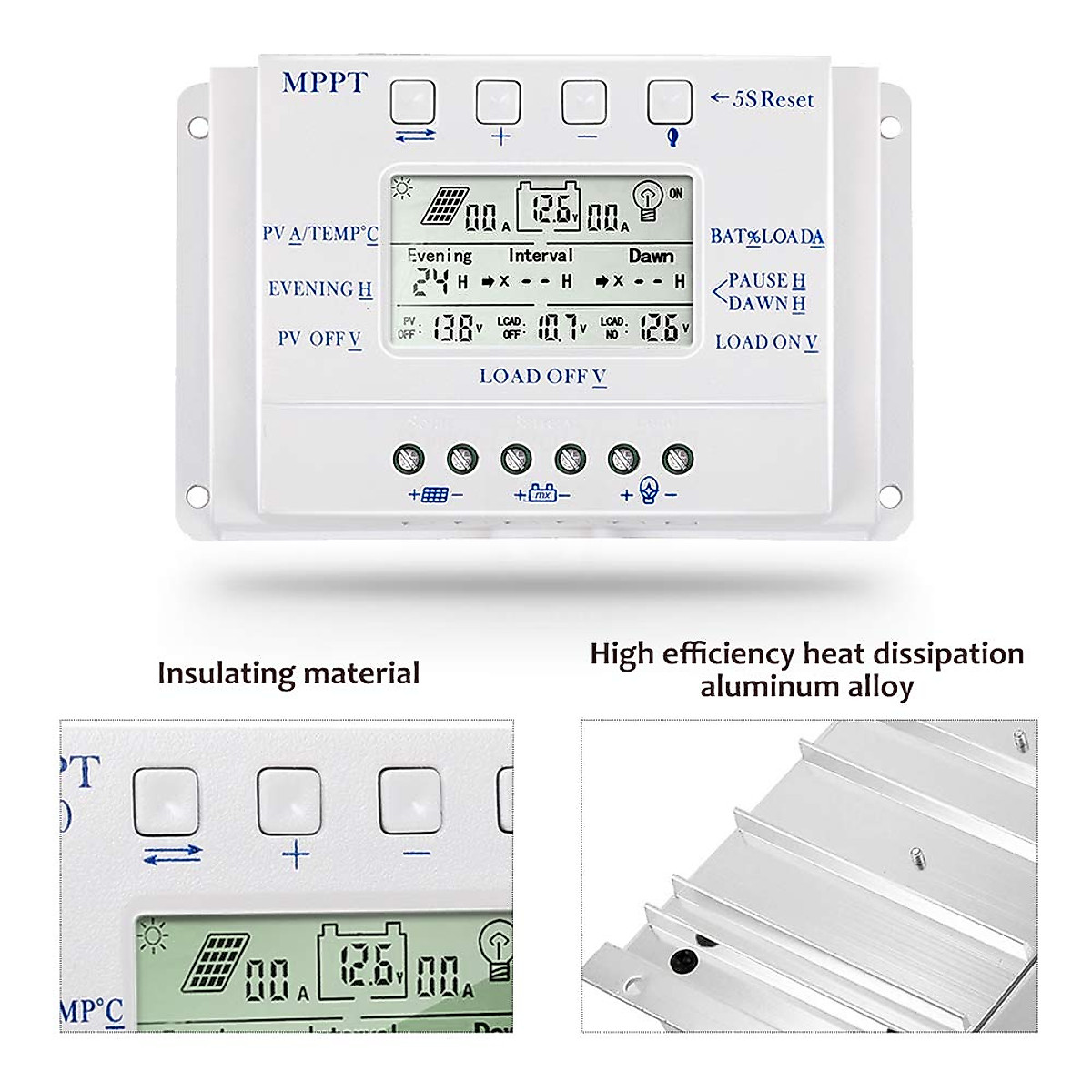 iSunergy Solar Charge Controller 30A Intelligent Solar Panel Battery Voltage Charge Regulator 12V/24V Auto Work with LCD Display for Off Grid Battery Charging