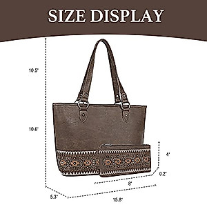 American Bling Tote Bag for Women Western Shoulder Bags Top Handle Satchel Vegan Leather Purse and Handbag 2 PCS Set with Wallet Coffee SC-ABT-G1005CF+W