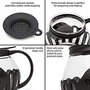 Ecolution Patented Micro-Pop Microwave Popcorn Popper with Temperature Safe Glass, 3-in-1 Lid Measures Kernels and Melts Butter, Made Without BPA, Dishwasher Safe, 3-Quart, Black