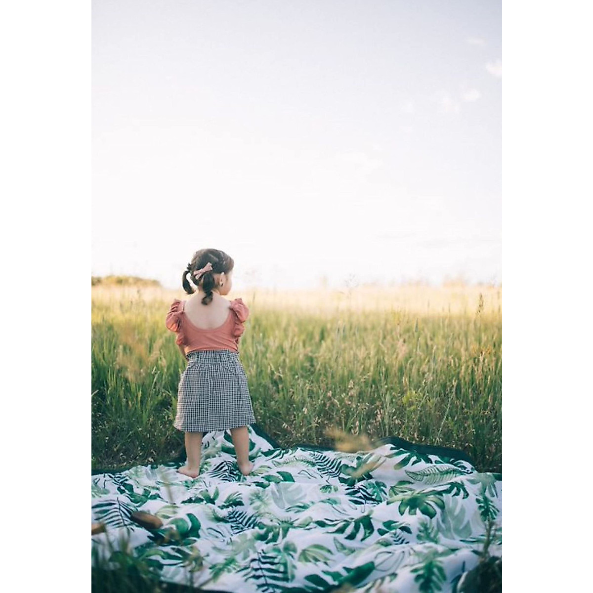 Little Unicorn 5'x5' Outdoor Family Picnic & Beach Blanket | Durable & Water-Resistant Fabric | Compact Fold & Easily Wipes Clean | Zipper Pocket (Tropical Leaf)