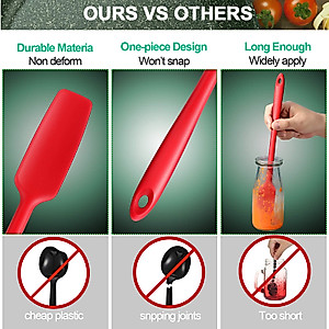 Patelai 3 Pieces Silicone Jar Spatula Long Handle Rubber Spatula Heat Resistant Non-Stick Silicone Scraper Kitchen Silicone Spatula with Stainless Steel Core for Baking (Red, Black, Light Green)