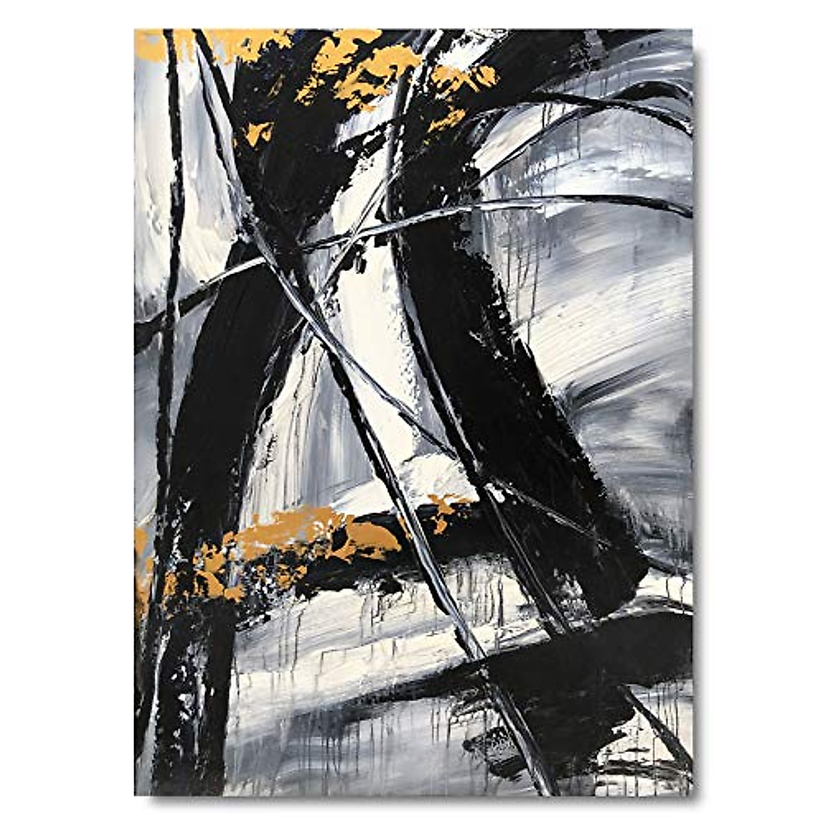 Yihui Arts Canvas Wall Art Decor Hand Painted Black and White Abstract Painting Large Art Pictures Modern Artwork for Living Room Bedroom Office Decor (24x36IN)