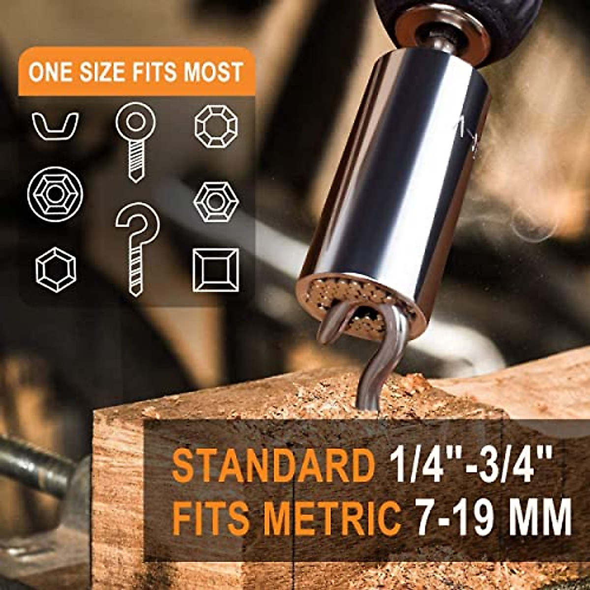 Universal Socket Tools Stocking Stuffers for Men Under 10 Dollars Gadgets Grip Power Drill for Car Ratchet Socket Set Wrench Cool Stuff Valtentines Gift for Husband Gifts Sets for Him Dad (7-19mm)