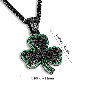HELLOICE Three Leaf Clover Necklace Iced Out 5A CZ Diamond Clover Pendant 18k Gold Plated with 3mm 24" Chain for Women Men (Black)