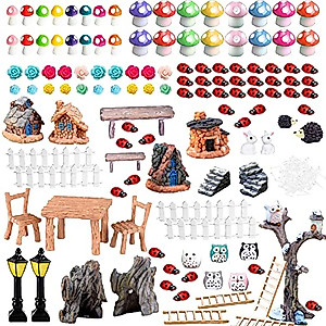 126 PCS Miniature Fairy Garden Accessories,Fairy Garden Kit,Including Animals, Mini Houses, Miniature Figurines,and DIY Dollhouse Decoration,Micro Landscape Ornaments, Garden DIY Kit（Merkaunis）