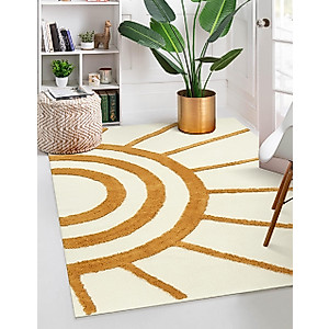 OJIA Boho Area Rug 4' X 6', Tufted Living Room Rug Cotton Woven Machine Washable Rugs Beige Bedroom Rug, Farmhouse Tribal Floor Carpet Accent Rugs for Nursery Room/Dining Room