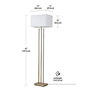 Globe Electric 67775 62" Floor Lamp, Matte Brass, White Linen Shade, Floor Lamp for Living Room, Floor Lamp for Bedroom, Home Improvement, Reading Lamp, Home Office Accessories, Home Décor