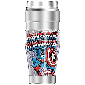 THERMOS MARVEL - Captain America Retro Comic STAINLESS KING Stainless Steel Travel Tumbler, Vacuum insulated & Double Wall, 16oz