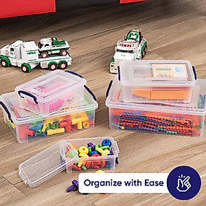 Superio Mini Storage Bins with Lids- Clear Boxes for Organizing, Stackable Plastic Containers- BPA Free, Non-Toxic, Odor Free, Organizer for Home, Office, Dorm, 1.25 Qt, 3 Pack