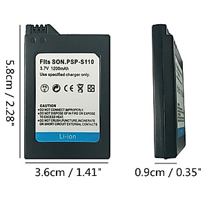 TFSeven 2Pcs PSP-S110 1200mah Rechargeable Lithium Ion Replacement Sony PSP Slim Battery + AC Adapter 5V 2A Wall Travel Power Supply Compatible for PSP 2000 2001 3000 3001 3004 Accessories Bundle Kit