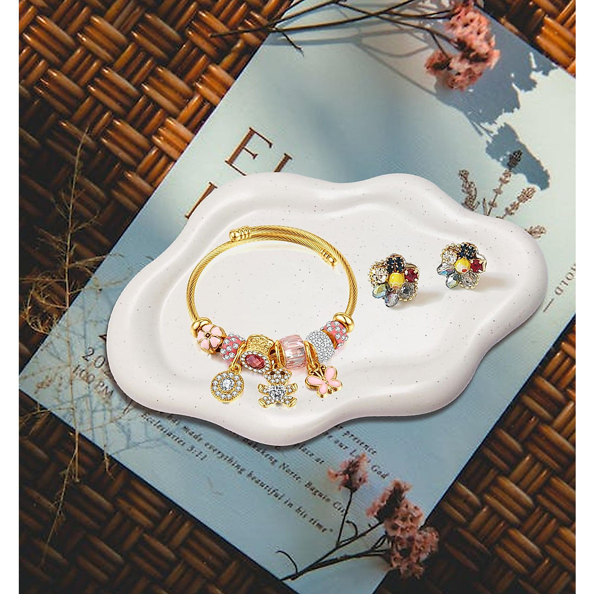 Ceramic Jewelry Dish for Women, Jewelry Tray Trinket Dish, Cloud Tray Jewelry Plate, Watch Keys Tray Ring Dish Holder for Mother's Day/Christmas/Thanksgiving/Birthday Gift, Spotted White