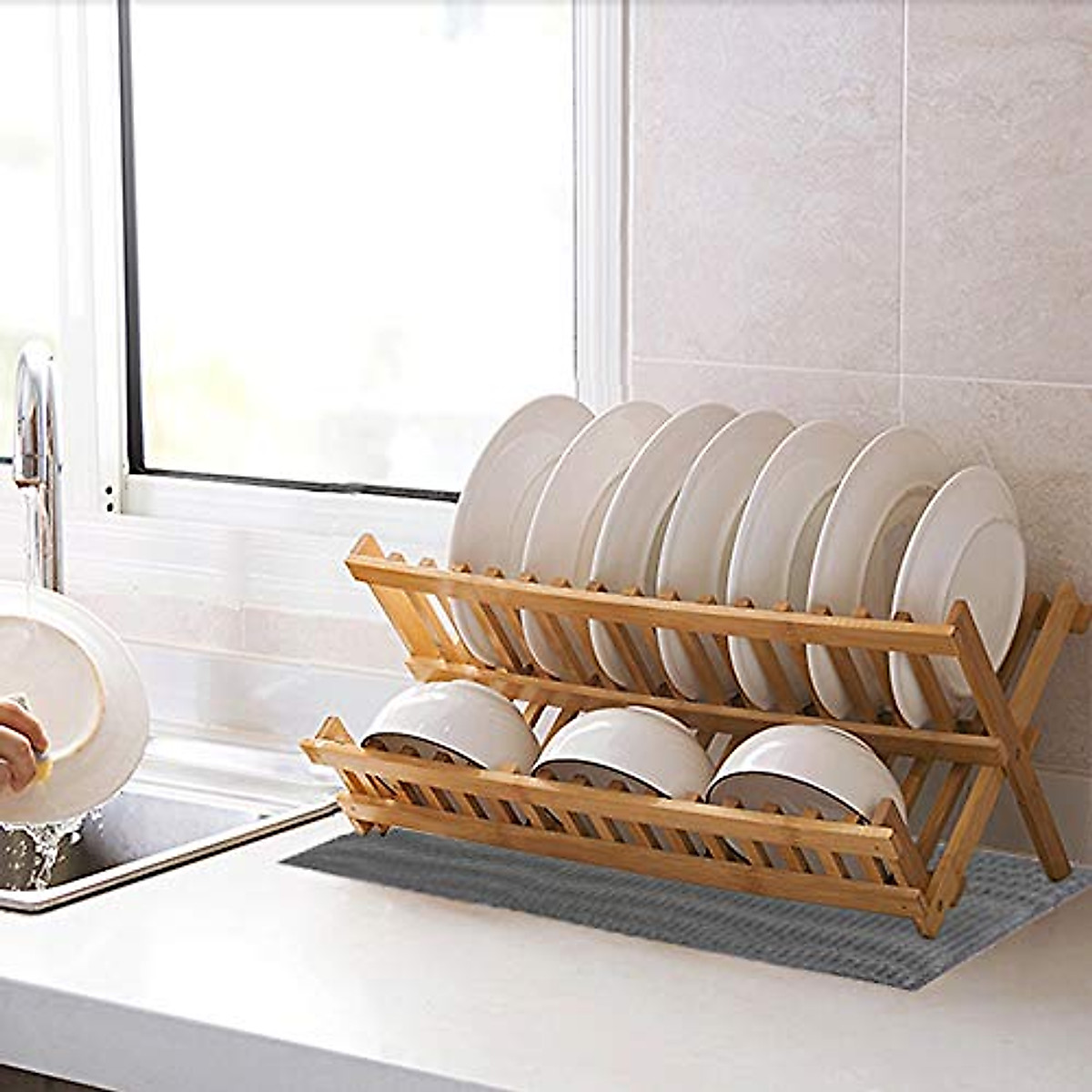 2-Packs Microfiber Dish Drying Mat for Kitchen Counter-top, Dry Pad for Dishes, Flatware, Dinnerware, Glassware, Drinkware, Serveware, Plate, Tabletop Accessories, Machine Wash (Gray, 20" x 15")