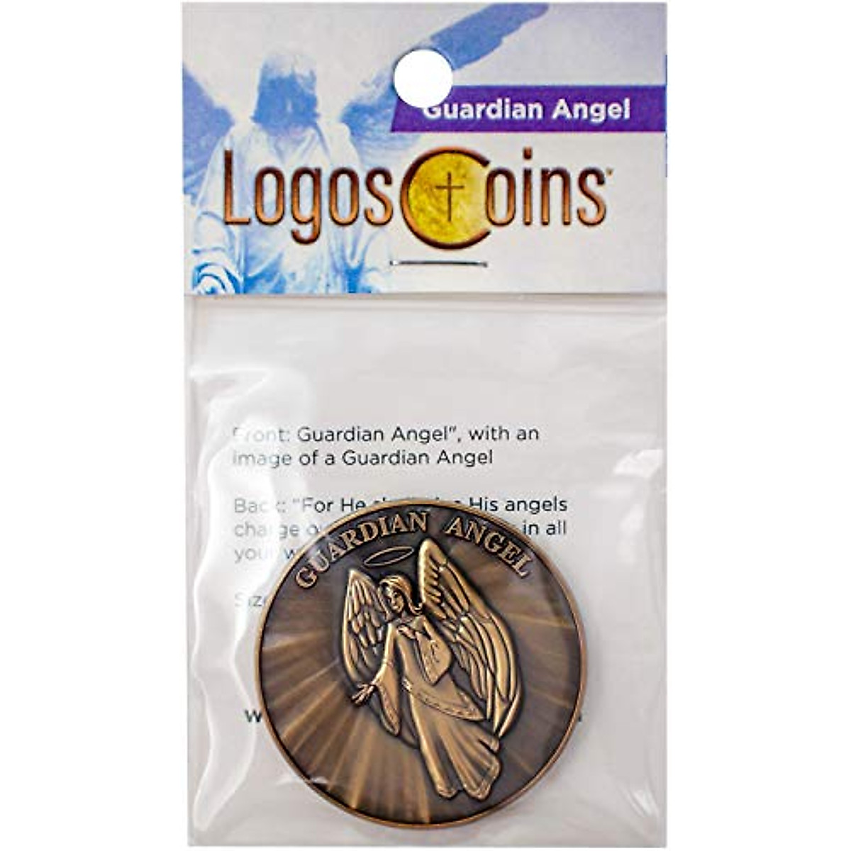 Guardian Angel Christian Challenge Coin, Pass Along Token of Assurance and Peace, Handout for Sunday School or Kids Church, Antique Gold-Color Plated Psalm 91 Gift