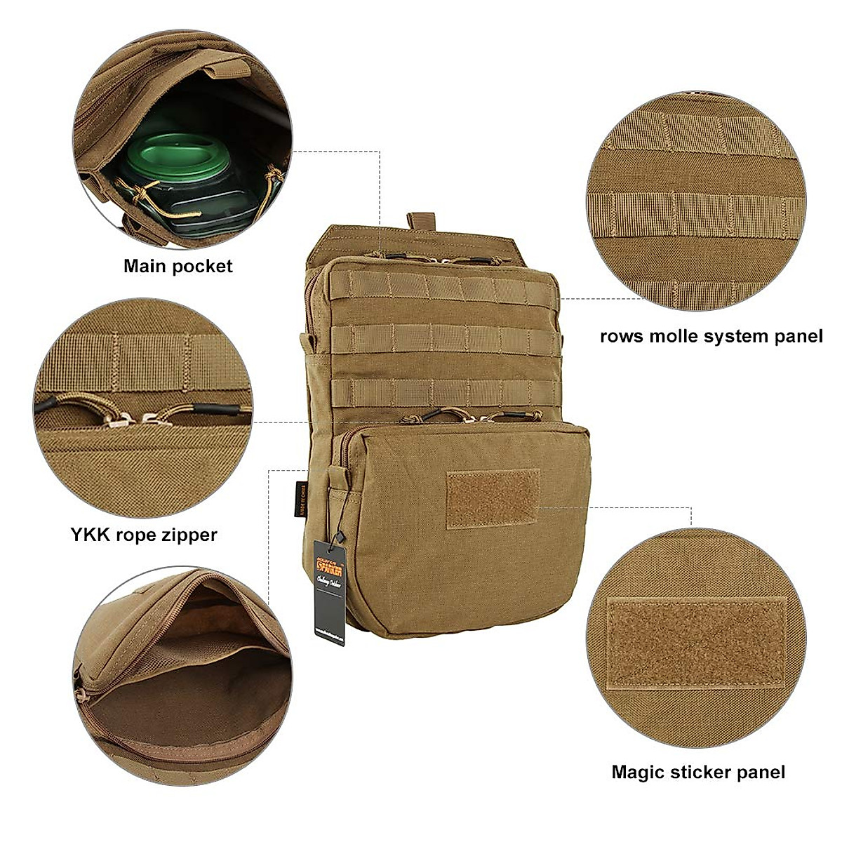 EXCELLENT ELITE SPANKER Tactical MOLLE Hydration Pack for 3L Hydration Water Bladder Molle Vest Accessory(Coyote Brown)
