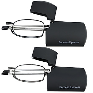 Success Eyewear Reading Glasses 2 Pair Black and Gunmetal Readers Compact Folding Glasses for Reading for Men and Women Case Included Bundle: Set of Black and Gunmetal With 2 Cases 1.5