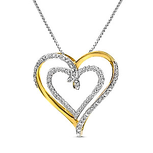 NATALIA DRAKE 1/3 Cttw Diamond Double Heart Necklace for Women in Yellow Gold Plated 925 Sterling Silver Color I-J/Clarity I2-I3