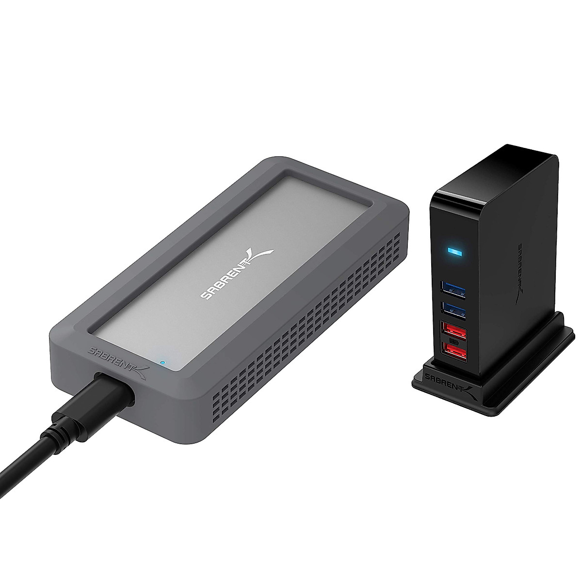 Sabrent USB 3.2 Rugged Waterproof Enclosure + 7 Port USB 3.0 HUB + 2 Charging Ports with 12V/4A Power Adapter
