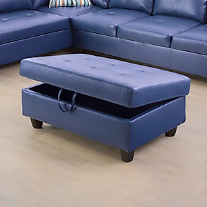 SIENWIEY Blue Leather Sectional Couch for Living Room Set,Sectional Sofa L Shape Couch with Storage Ottoman/Blue Faux Leather/Facing Left Chaise