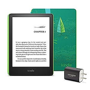 Kindle Paperwhite Kids Essentials Bundle Including Kindle Kids Device - (16 GB), Kids Cover - Emerald Forest, Power Adapter, and Screen Protector