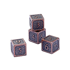 HEIMDALLR Metal Dice Set D&D 4D6s - 4pc Metal Dice Set w/Velvet Dice Bag - D&D Dice Set D&D (Dungeons and Dragons Dice Set) for RPG - Blacksmith Craft Dice (Weathered Bronze)