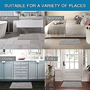 H.VERSAILTEX Item Striped Chenille Rug Pack 2-20" x 32"/17" x 24" and Pack 1-59" x 20" Bundle, Dove