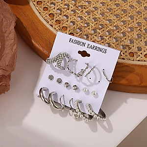 30 Pairs Gold Hoop Earrings Set for Women, Fashion Hoop Stud Drop Dangle Earrings Boho Statement Paperclip Hypoallergenic Earrings for Christmas Jewelry Gift (2-38-sliver)