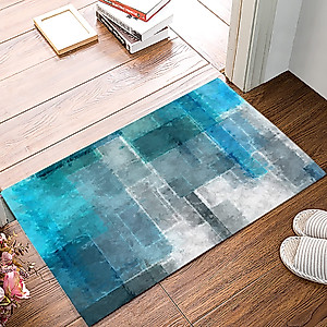 Door Mat for Bedroom Decor, Geometry Turquoise and Grey Abstract Art Painting Blue Floor Mats, Holiday Rugs for Living Room, Absorbent Non-Slip Bathroom Rugs Home Decor Kitchen Mat Area Rug 18x30 Inch