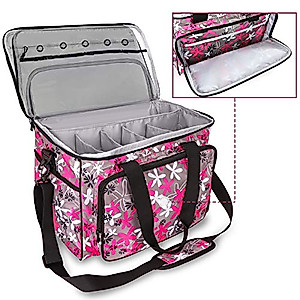 Knitting Bag, Yarn Tote Storage Organizer with Separate Crochet Hooks & Knitting Needles Bag,Slits on Top to Protect Wool and Prevent Tangling Large Flower with Cover