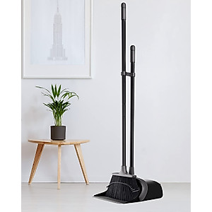 Upgrade Broom and Dustpan Set for Home, 52'' Long Handle, Standing Dustpan and Broom for Kitchen Office Lobby Floor